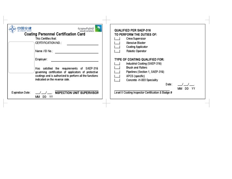 Coating Personnel Certification SAEP-316 | PDF | Computers | Technology ...