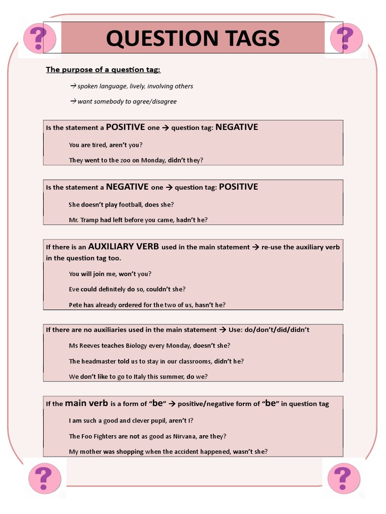 Question Tags: Positive Negative | PDF | Linguistic Morphology ...
