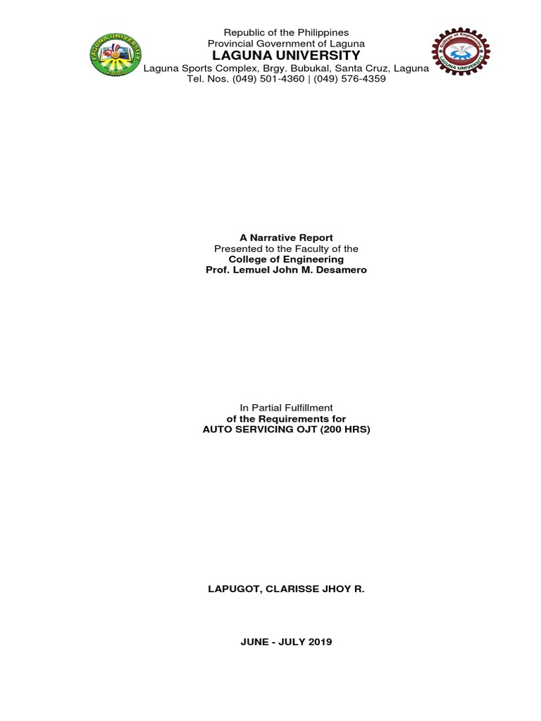 Narrative Report Front Page | PDF