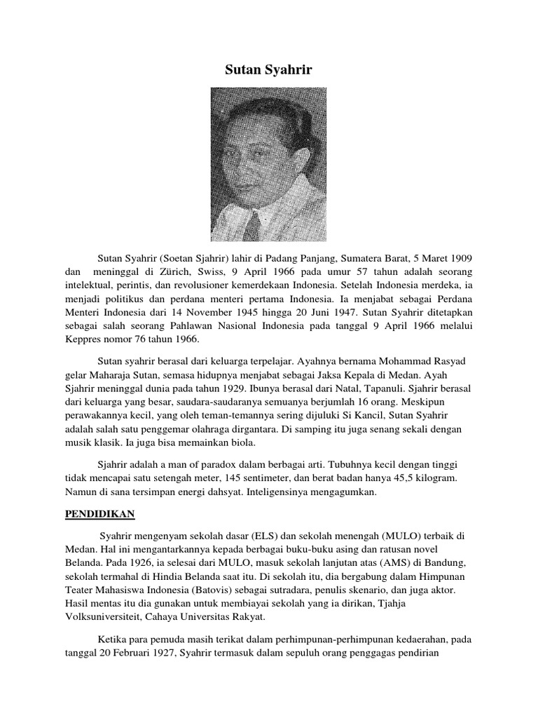 Biografi Sutan Syahrir | PDF | Sejarah | Agama & Spiritualitas