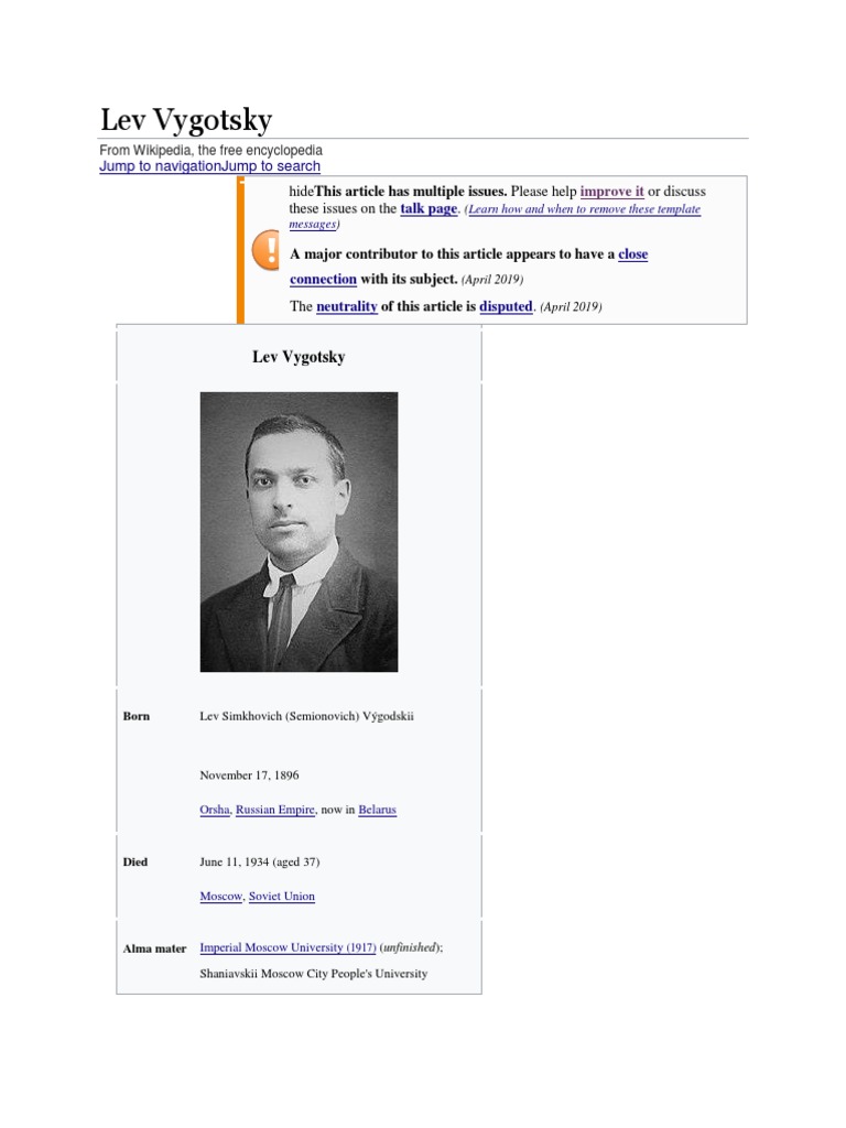 Lev Vygotsky: Cultural-Historical Psychologist | PDF | Psychology ...