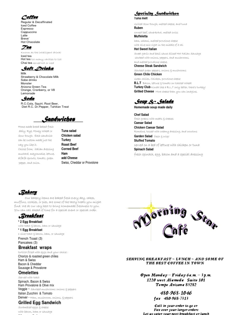 Morning Star Cafe Menu Revised 08-14-2019 On Line Menu 1 | PDF ...