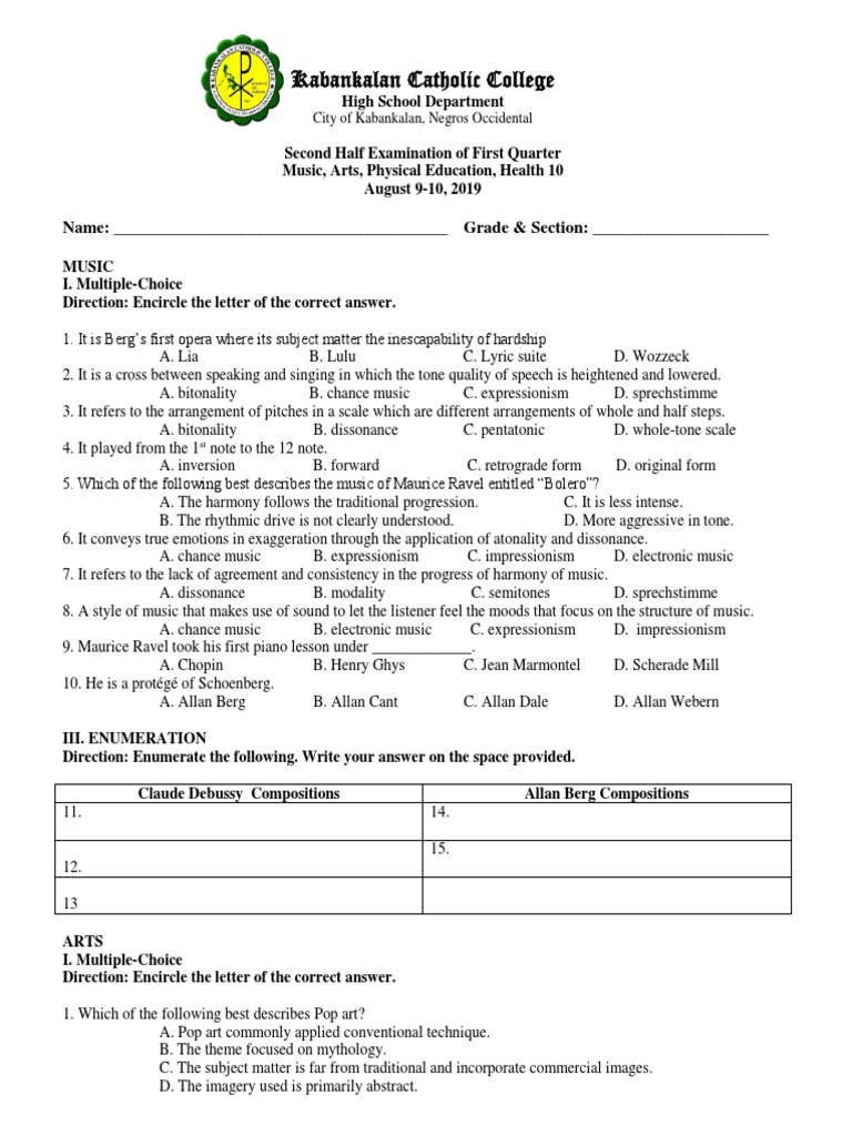 Grade 10 Exam | PDF | Collage | Expressionism