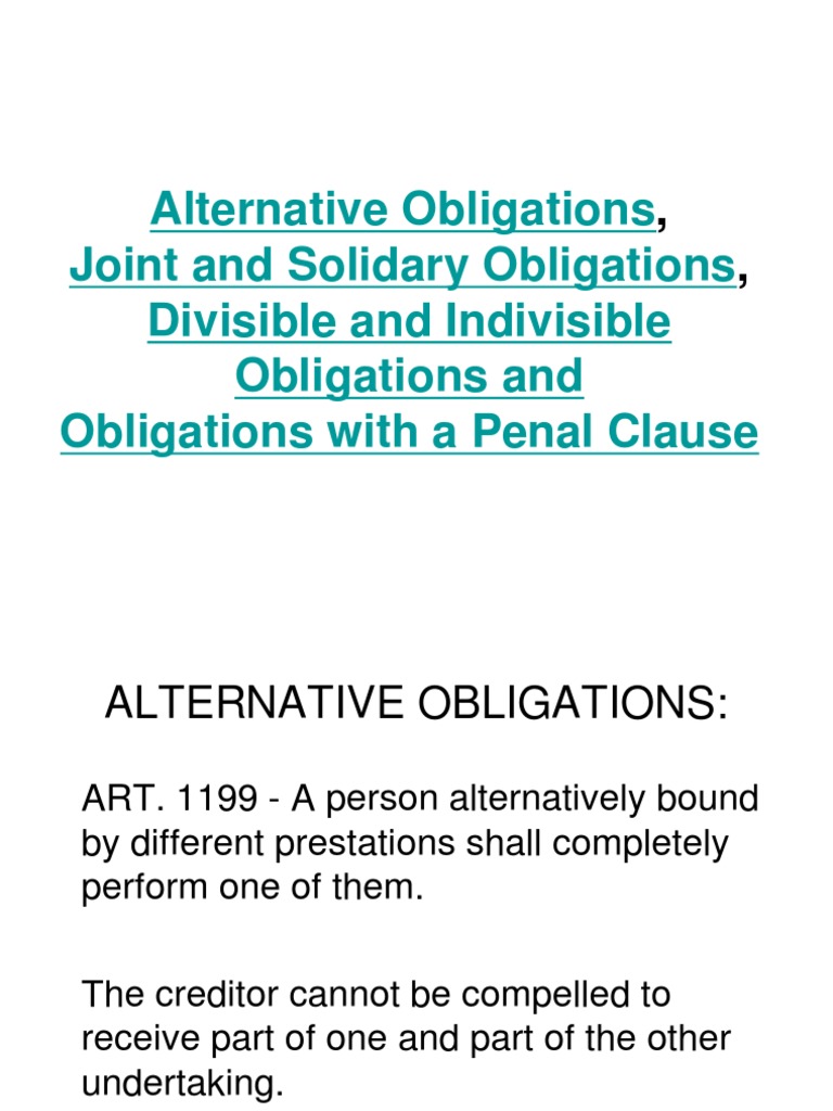 Alternative Obligations, Etc. | PDF | Debtor | Debt