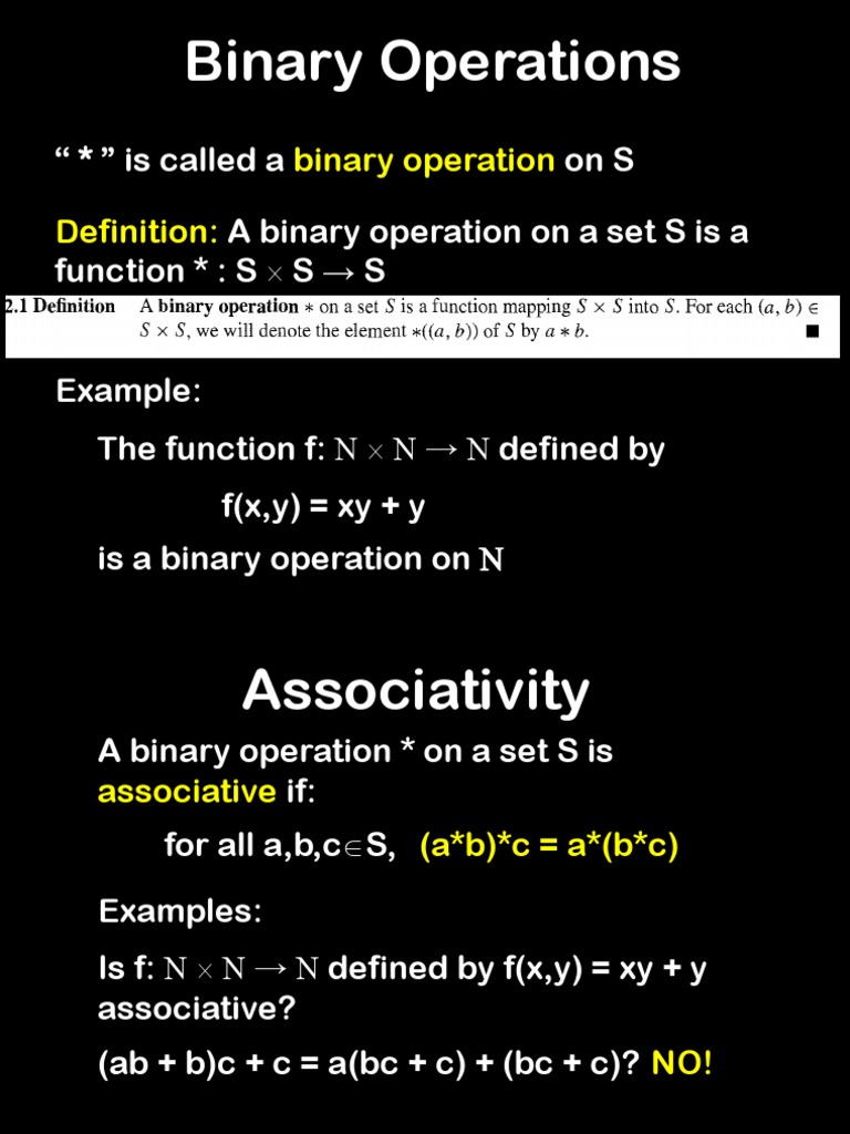Binary Operations L2 | PDF | Group (Mathematics) | Integer