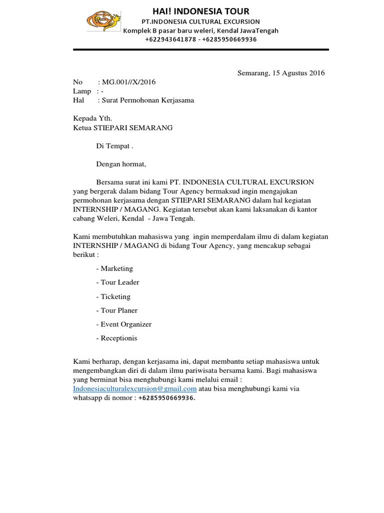Surat Permintaan Magang Dari Perusahaan | PDF