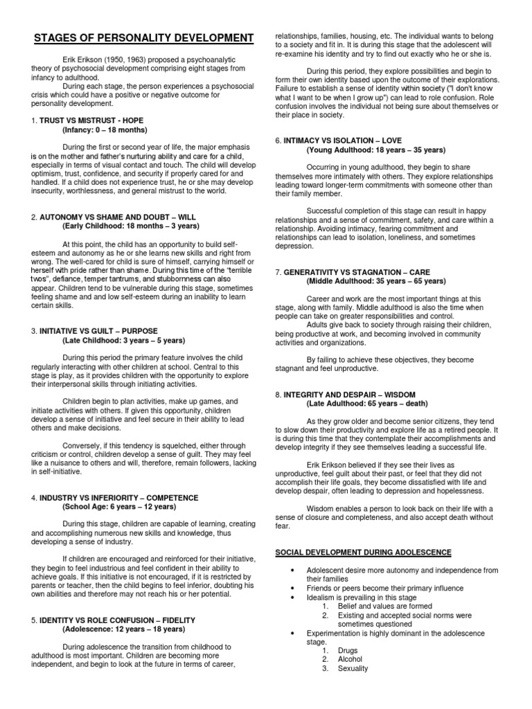Stages of Personality Development | PDF | Human Development | Social ...