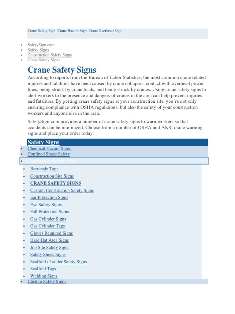 Crane Safety Sign | PDF | Safety | Crane (Machine)