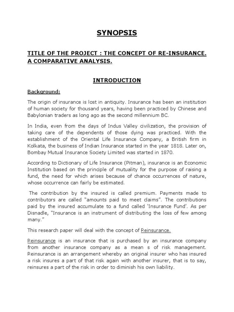 Synopsis of Banking Project | PDF | Reinsurance | Insurance