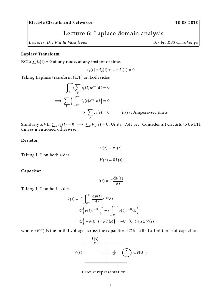 Analysis Of Electric Circuits Using Laplace Transform An Introduction
