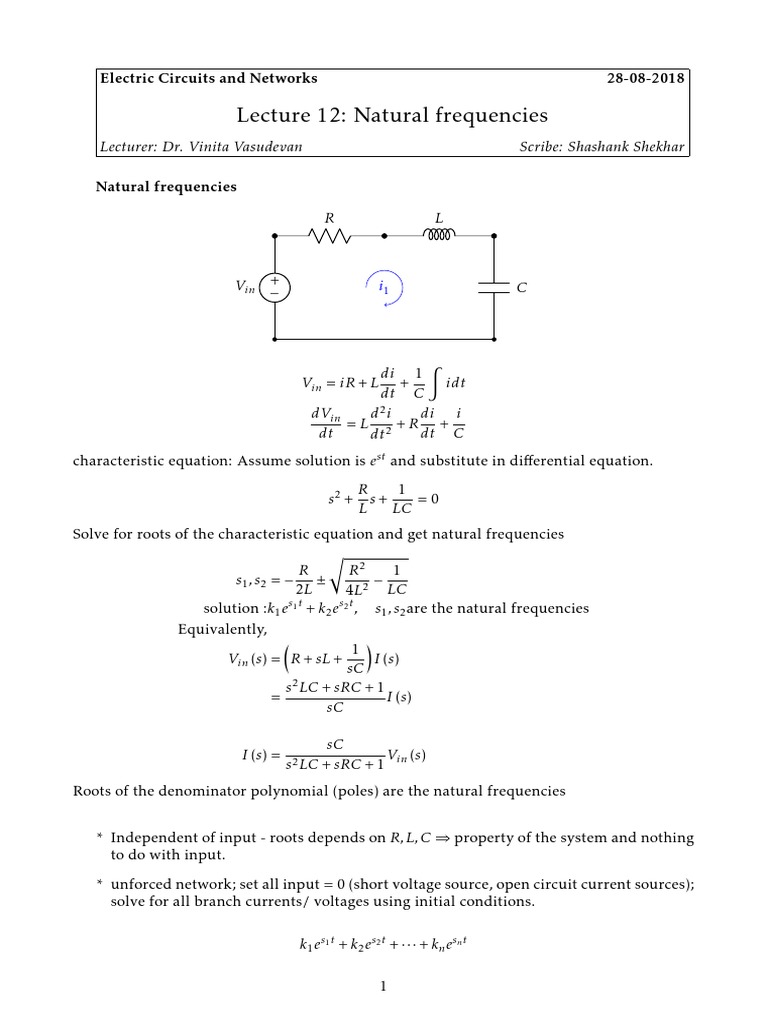 Lecture 12: Natural Frequencies: Lecturer: Dr. Vinita Vasudevan Scribe: Shashank Shekhar | PDF ...