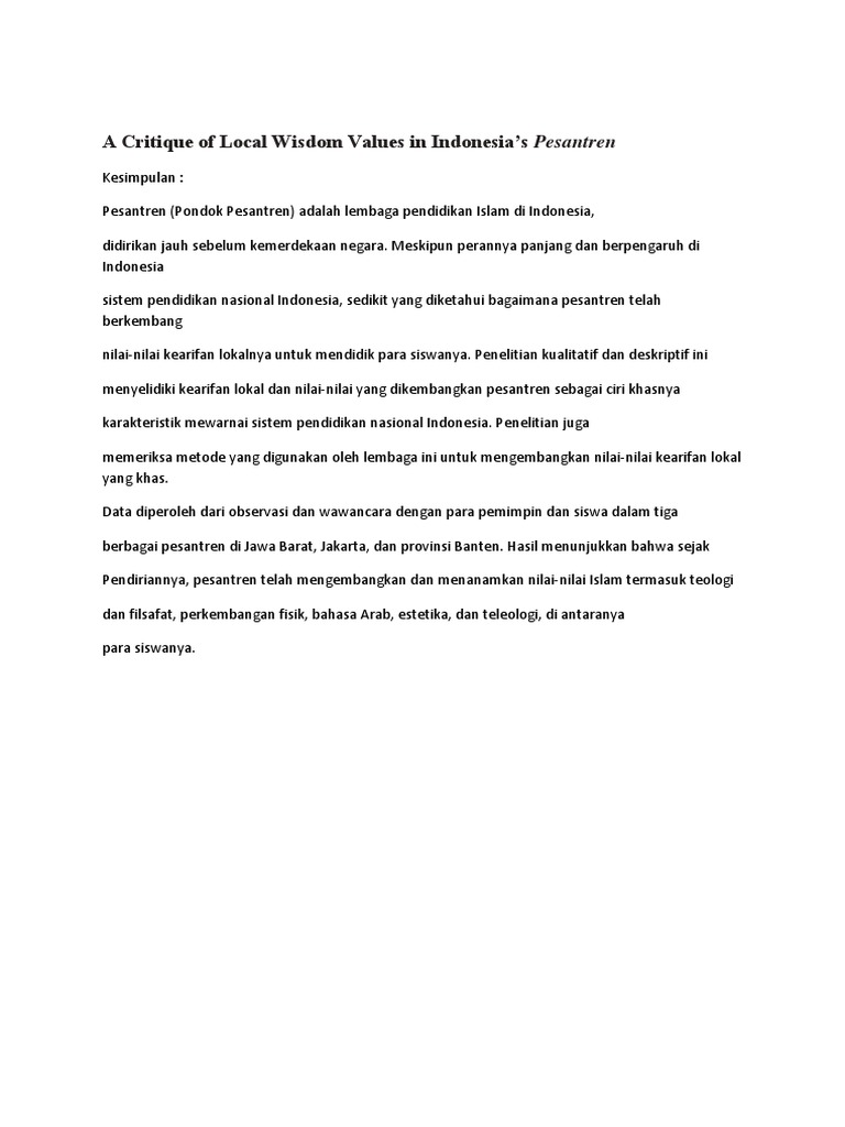 A Critique of Local Wisdom Values in Indonesia | PDF