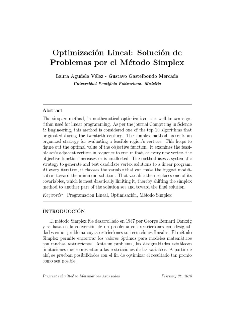 Metodo Simplex Optimizacion | PDF | Ecuaciones | Conceptos matemáticos