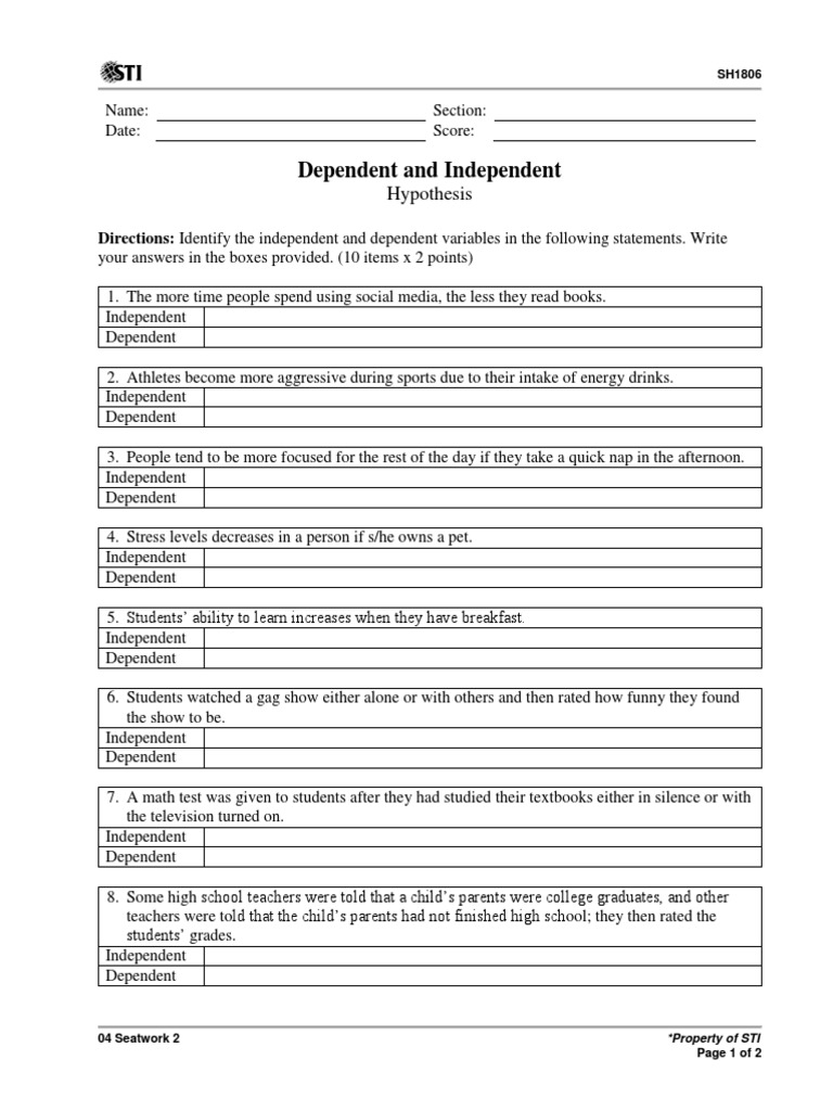 Dependent and Independent: Hypothesis | PDF | Test (Assessment ...