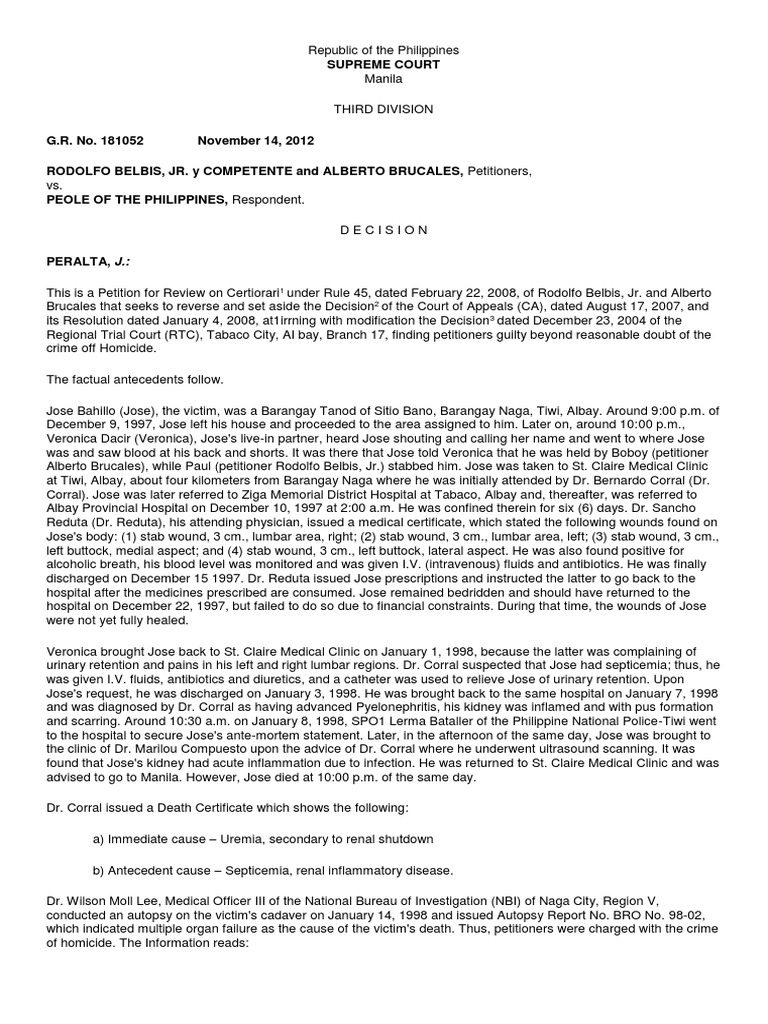 Belbis vs. People November 14, 2012 | PDF | Death | Mitigating Factor