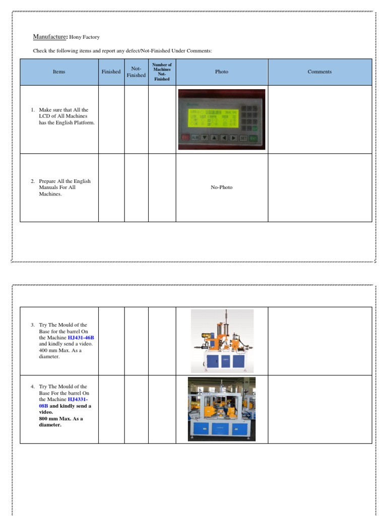 CheckList For Hony Machines | PDF | Industrial Processes | Manufactured ...