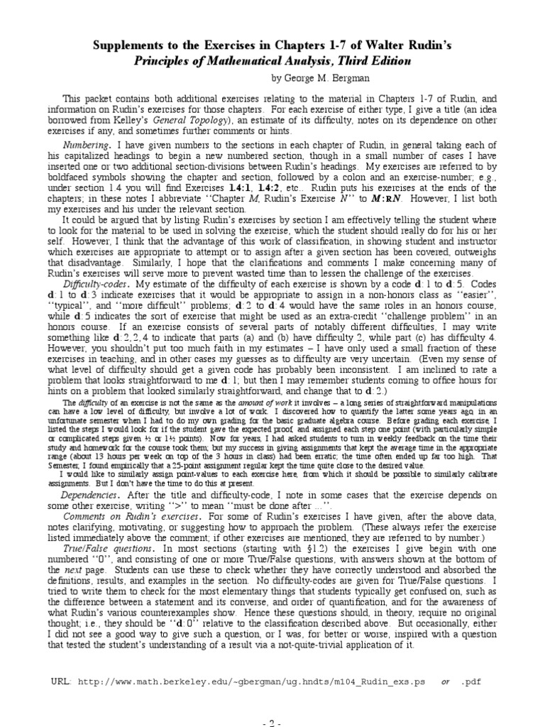 Rudin's Analysis Exercises Guide | PDF | Field (Mathematics) | Real Number