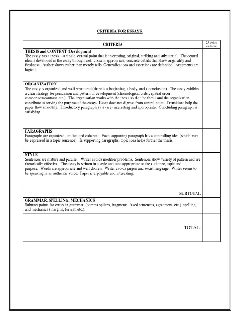 Essay Evaluation Criteria Guide | PDF | Essays | Epistemology