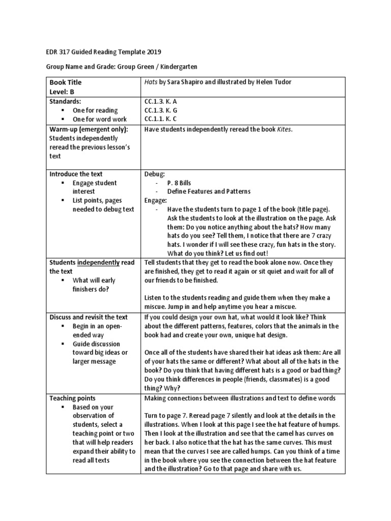 Guided Reading Hats | PDF | Lesson Plan | Learning