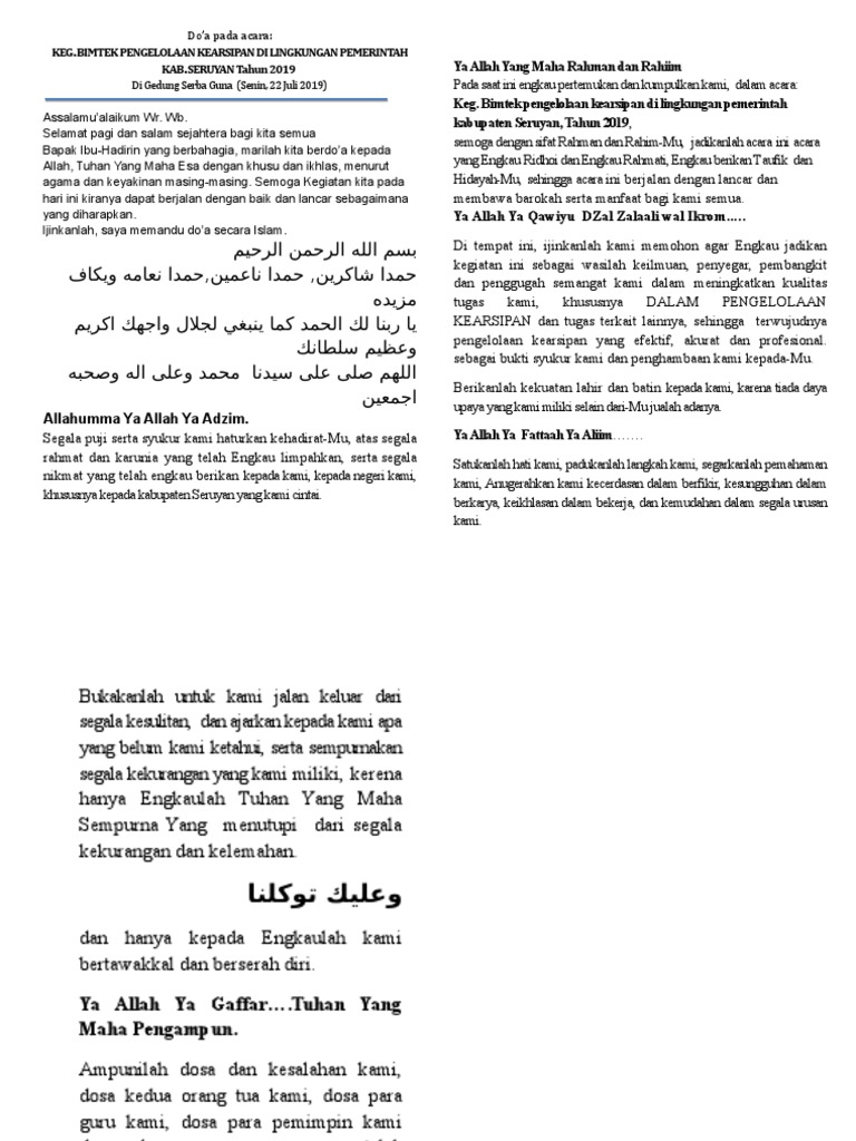 Doa Bimtek Pengelolaan Kearsipan | PDF