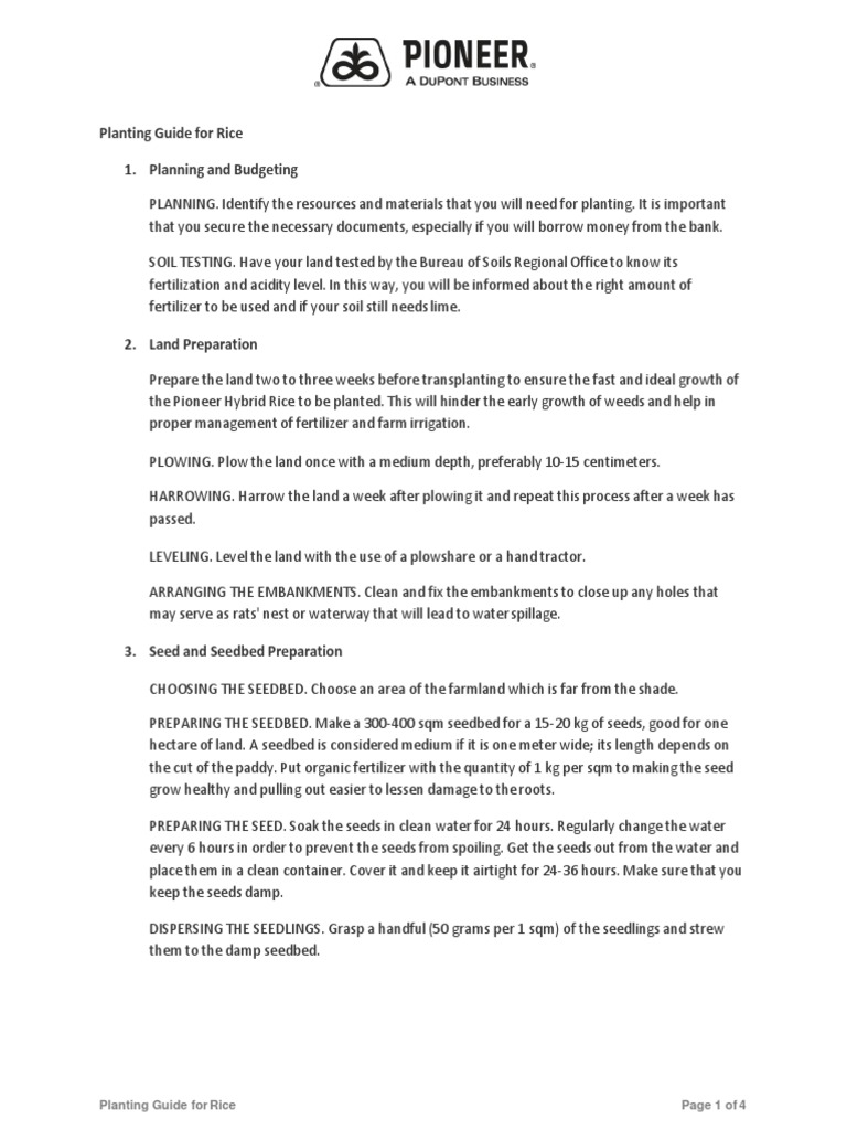Planting Guide For Rice 1. Planning and Budgeting | PDF | Rice | Weed