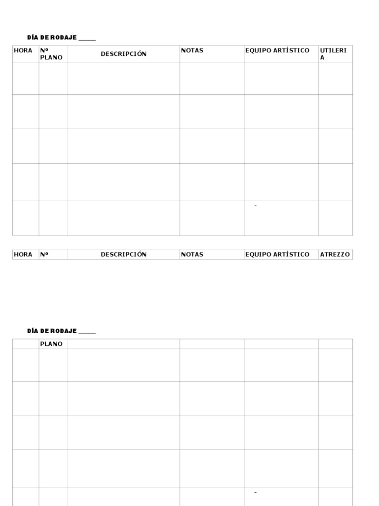 Plantilla Plan de Rodaje Por Dias | PDF