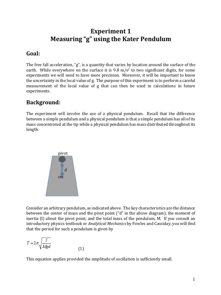 Kater's Reversible Pendulum Experiment | PDF | Observational Error ...