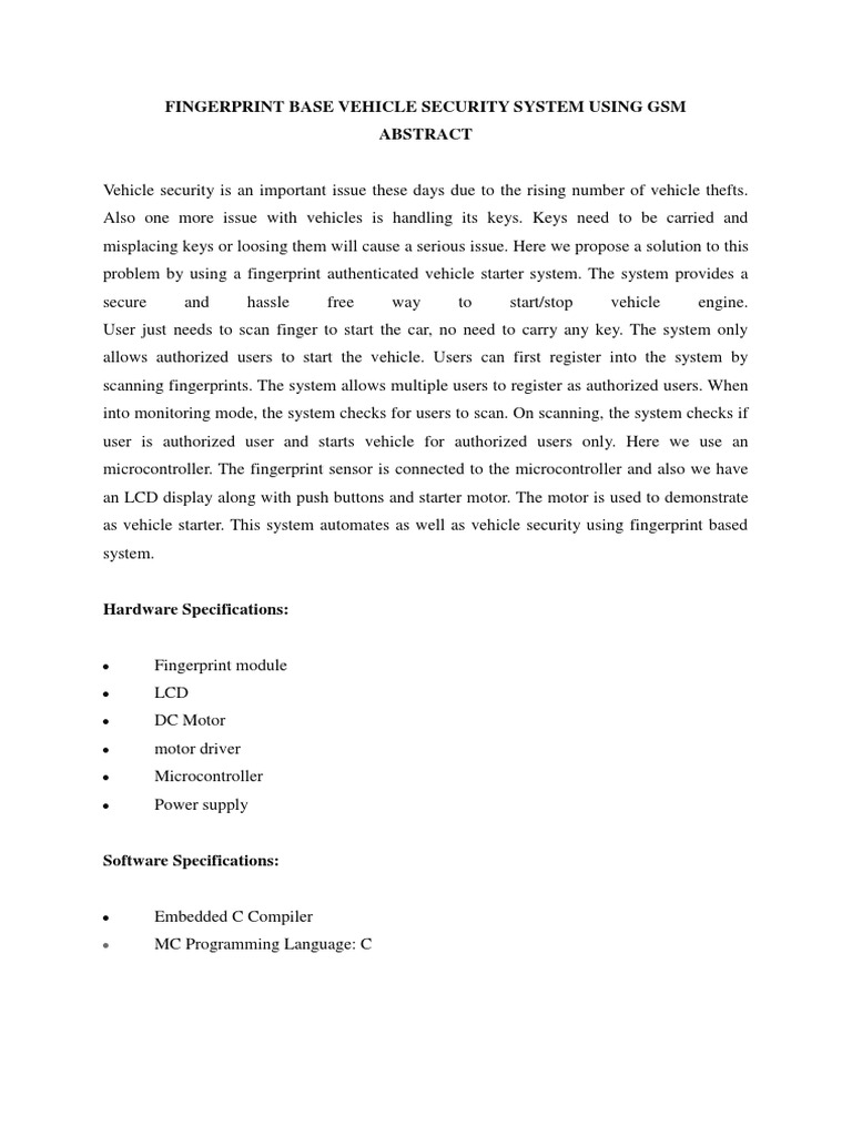 Fingerprint Base Vehicle Security System Using GSM | PDF