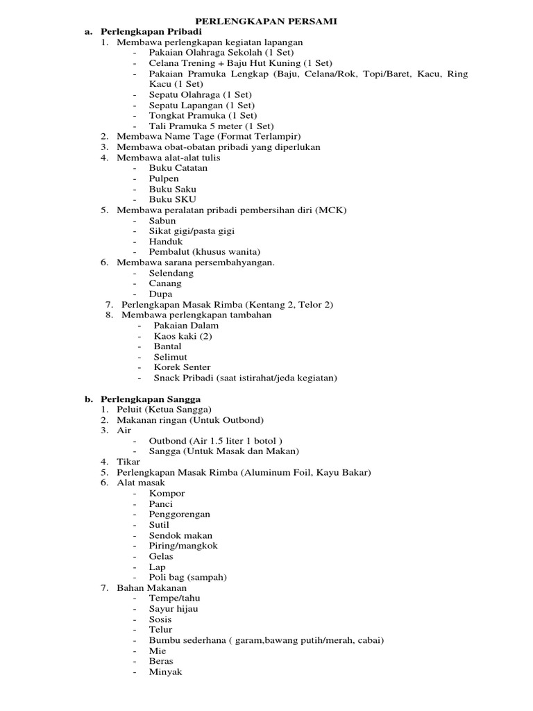 Perlengkapan Persami Peserta | PDF | Kesehatan Holistik
