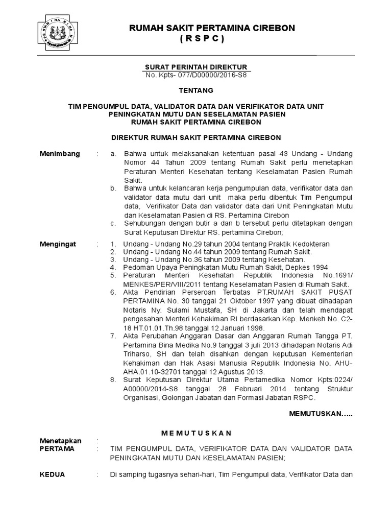 SK Pengumpul & Validator Data PMKP - Rev | PDF