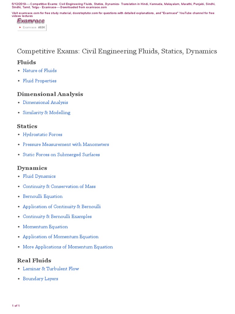 Civil Engineering Fluids Statics Dynamics | Download Free PDF | Fluid ...