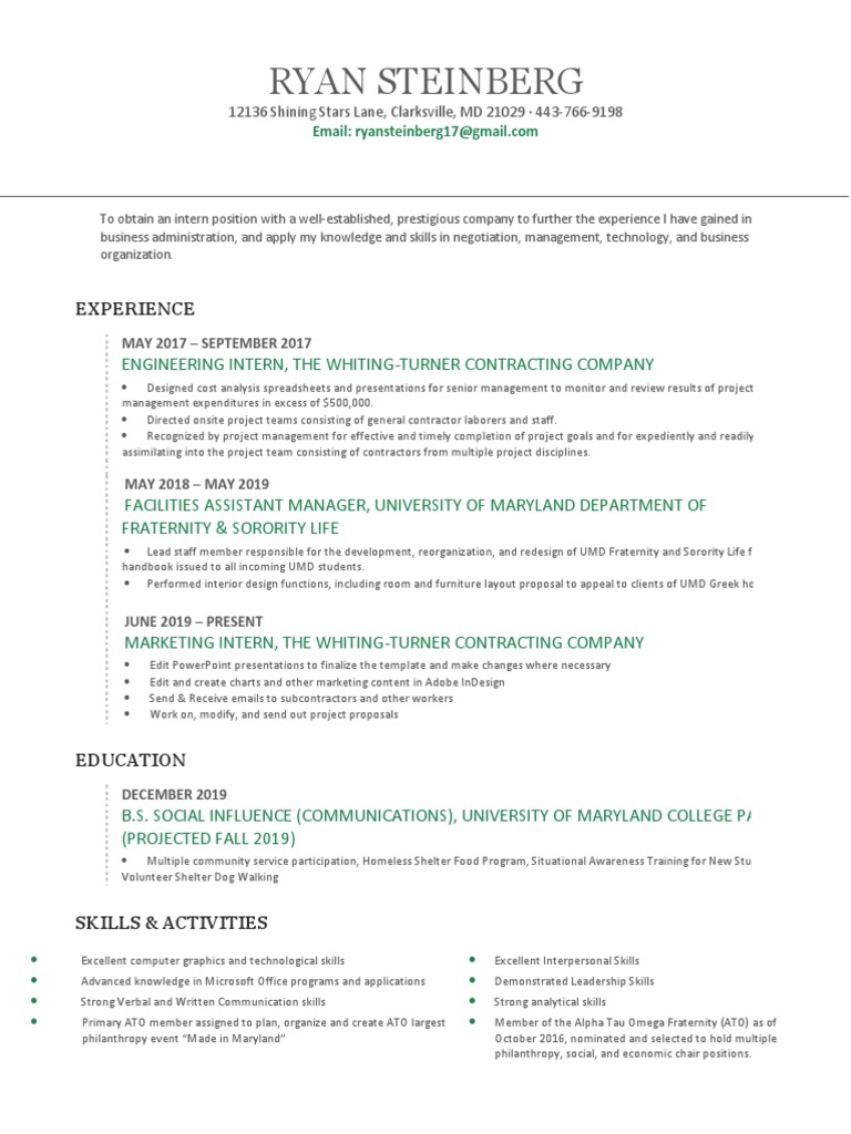 Ryan Steinberg Resume 386 | PDF | Fraternities And Sororities | Business