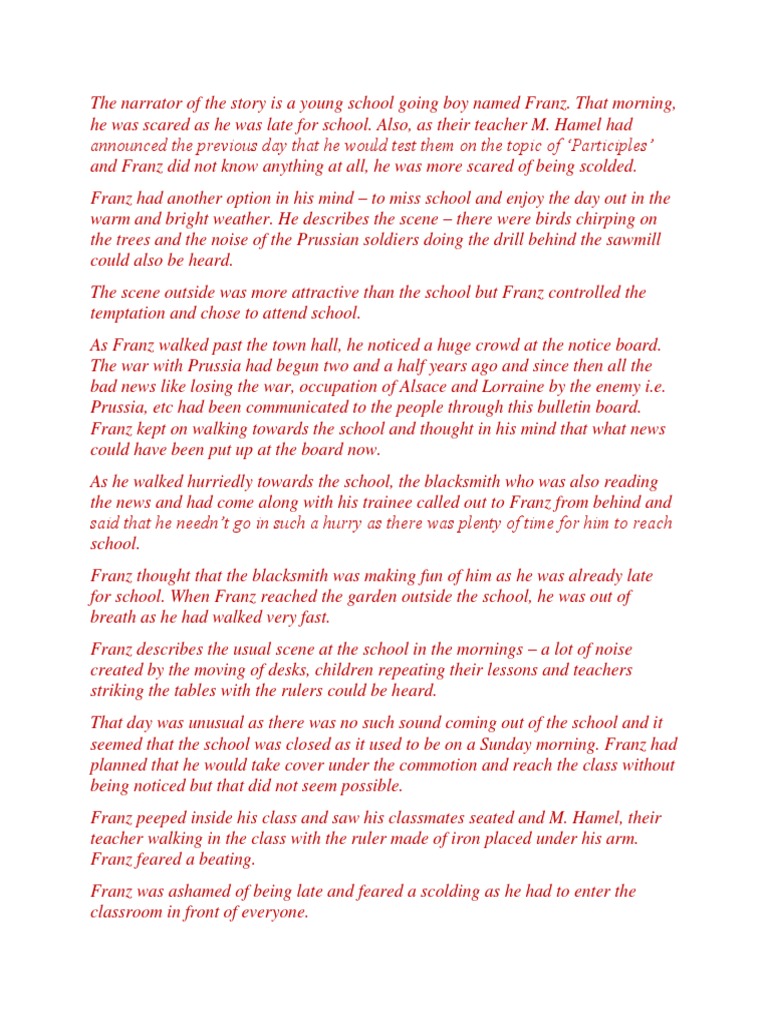 The Last Lesson Class 12 | Download Free PDF | Classroom