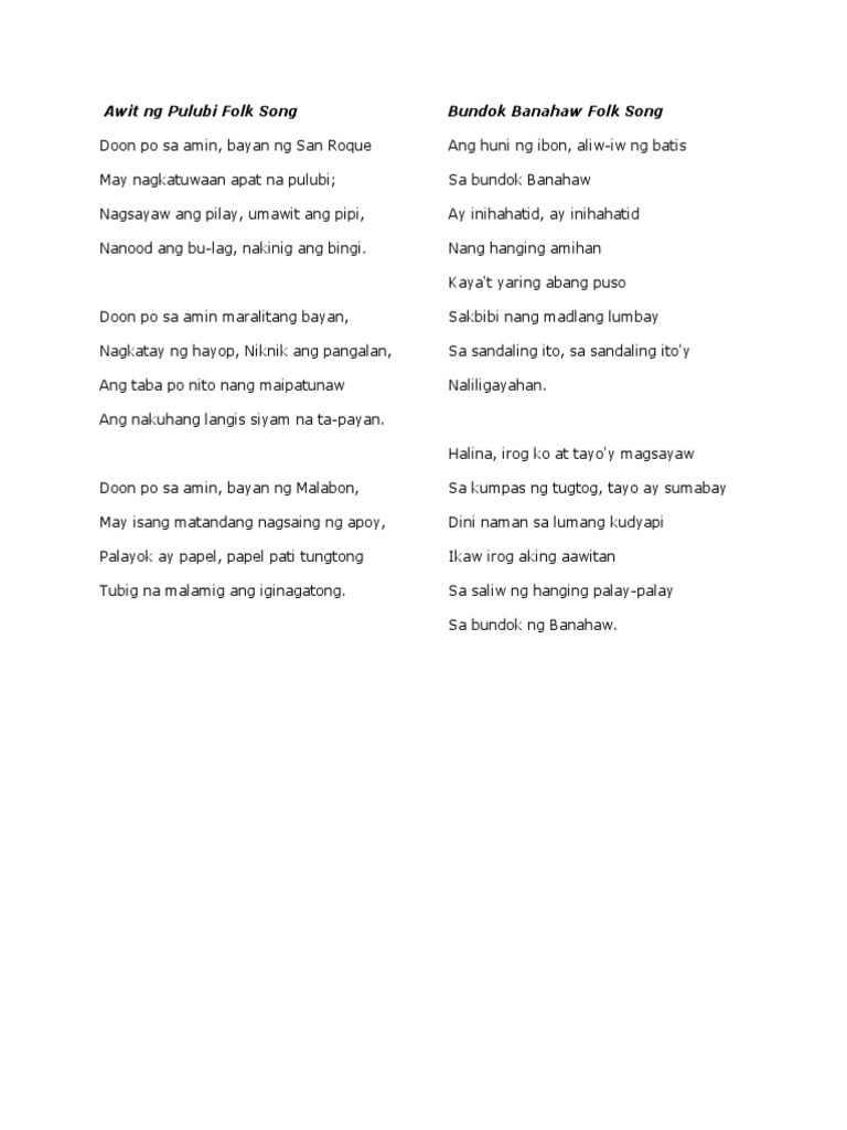 Tagalog Folk Song | PDF