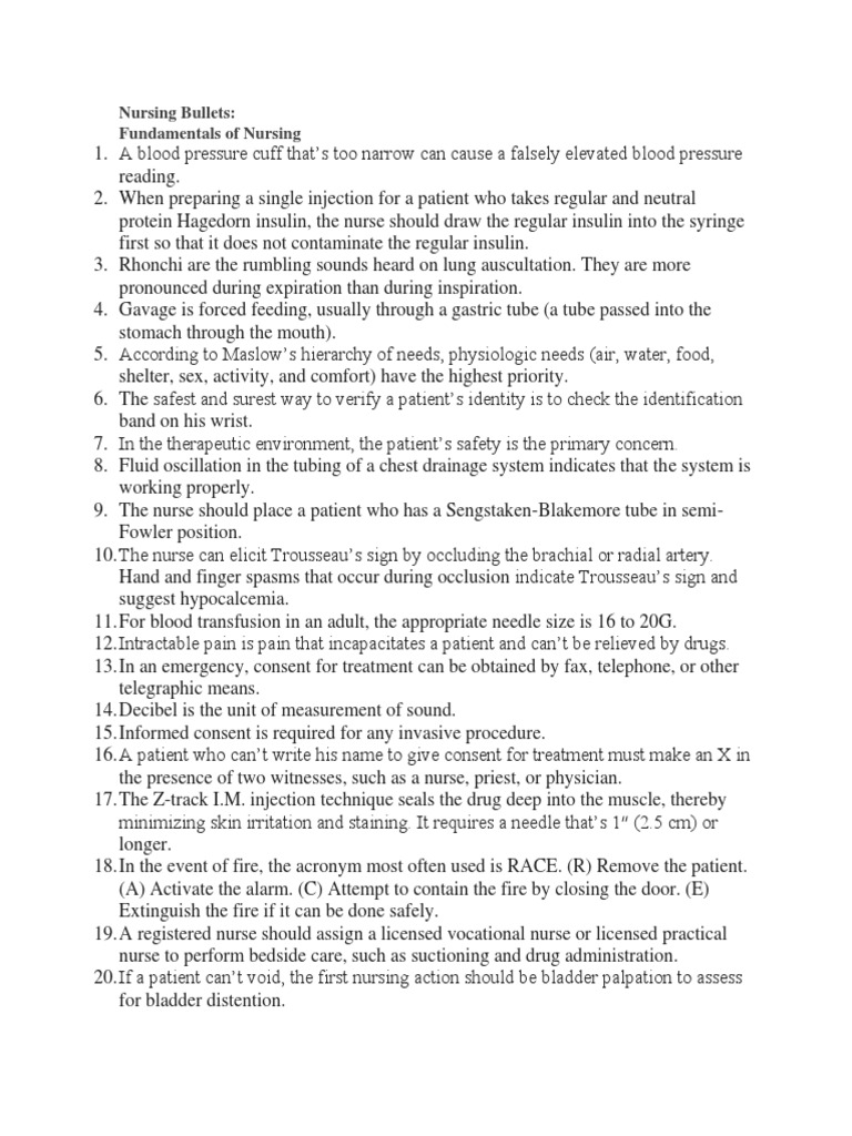 Nursing Bullets: Fundamentals of Nursing | PDF | Intravenous Therapy ...