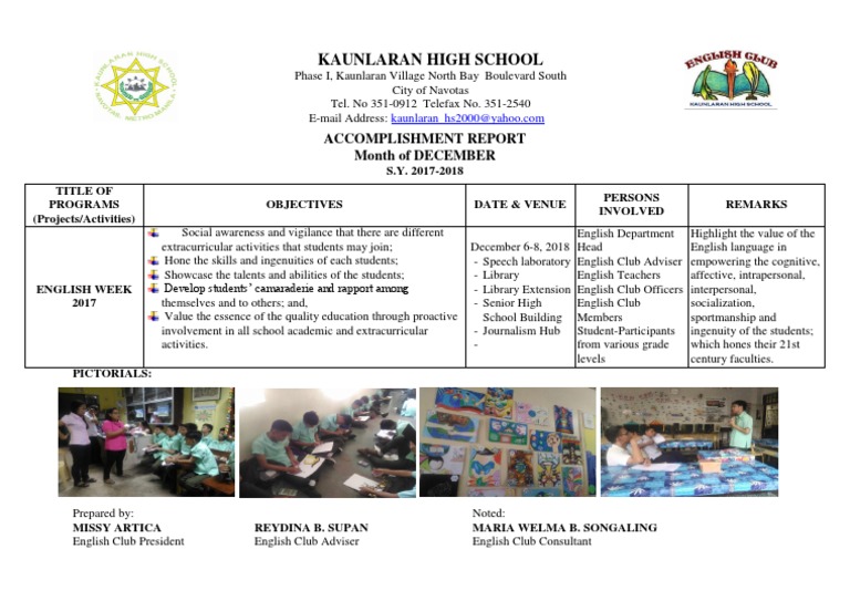 Accomplishment Report December 2018 Matrix | PDF | Applied Psychology ...