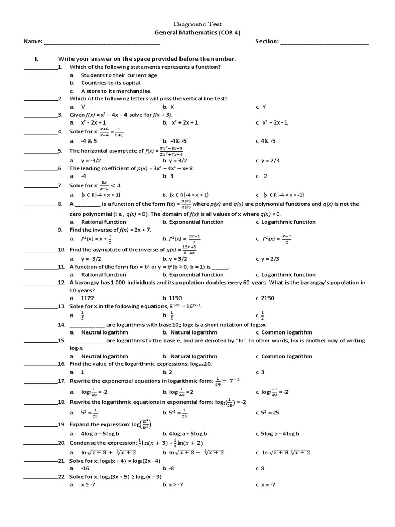 Diagnostic Test Genmath 11 | PDF | Interest | Bonds (Finance)