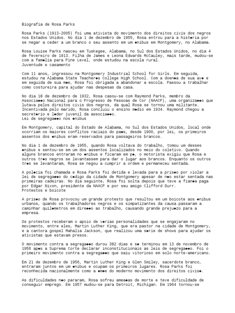 Biografia de Rosa Parks | Download grátis PDF | Rosa Parks | Movimentos ...