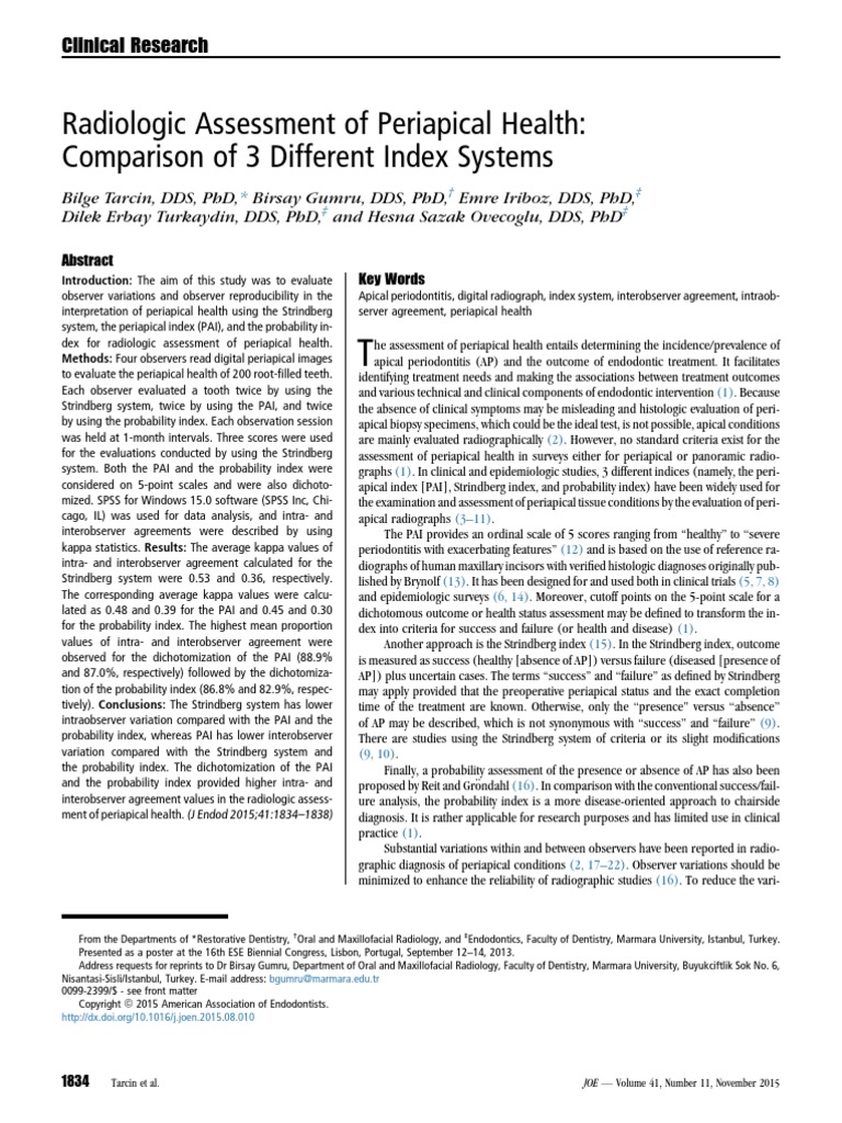 Radiologic Assessment of Periapical Health: Comparison of 3 Different ...