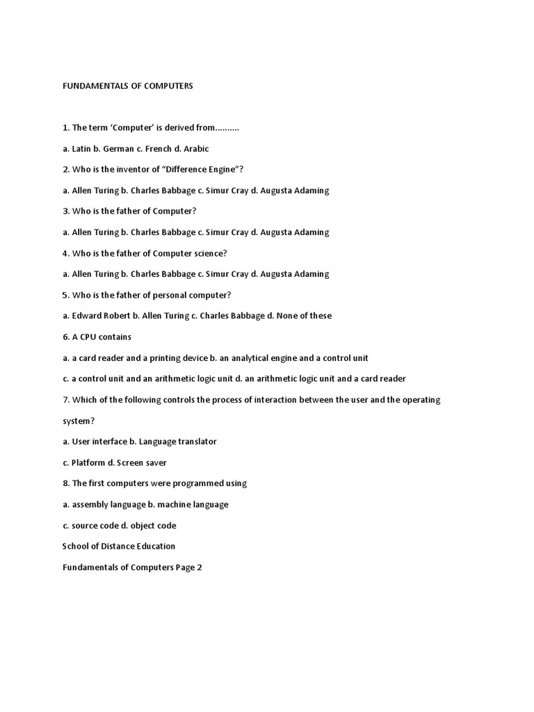 Computer Fundamental MCQ 300 Questions | PDF | Random Access Memory | Read Only Memory