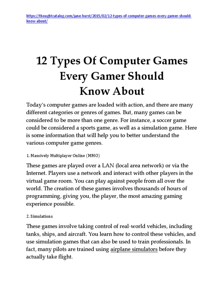 An Overview of 12 Major Computer Game Genres for Gamers | PDF | Video ...