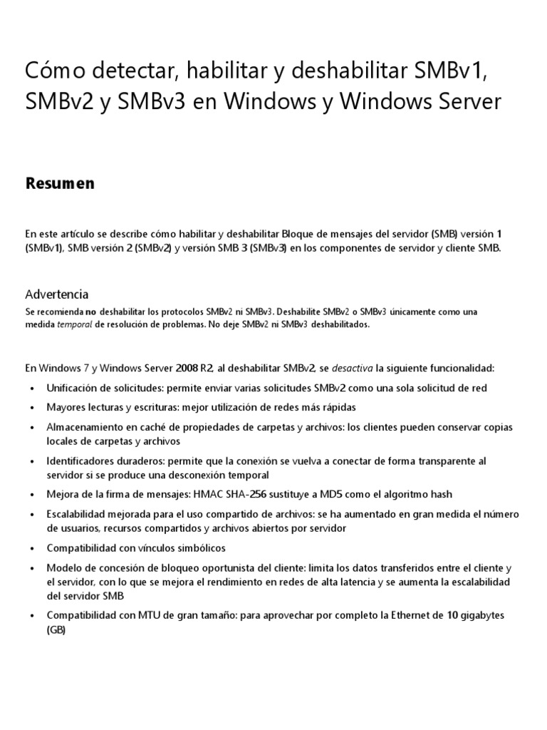 Detectar, habilitar y deshabilitar SMBv1, SMBv2 y SMBv3 en Windows ...