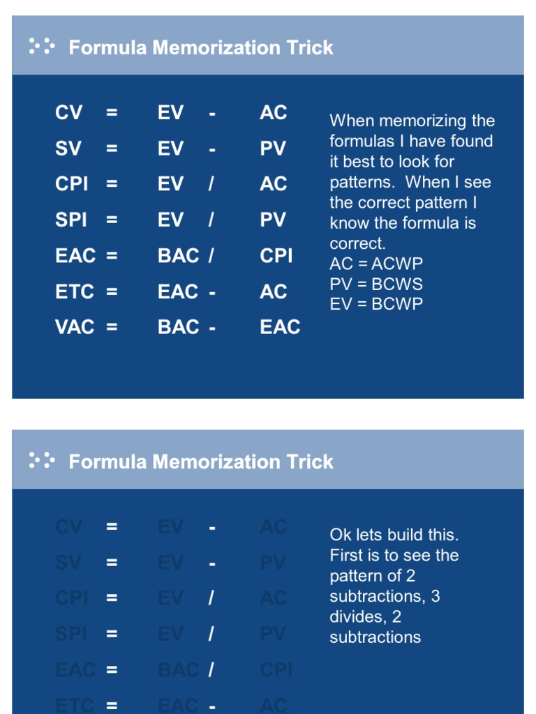 PMP Basic Formulas PPT | Analysis | Physics & Mathematics