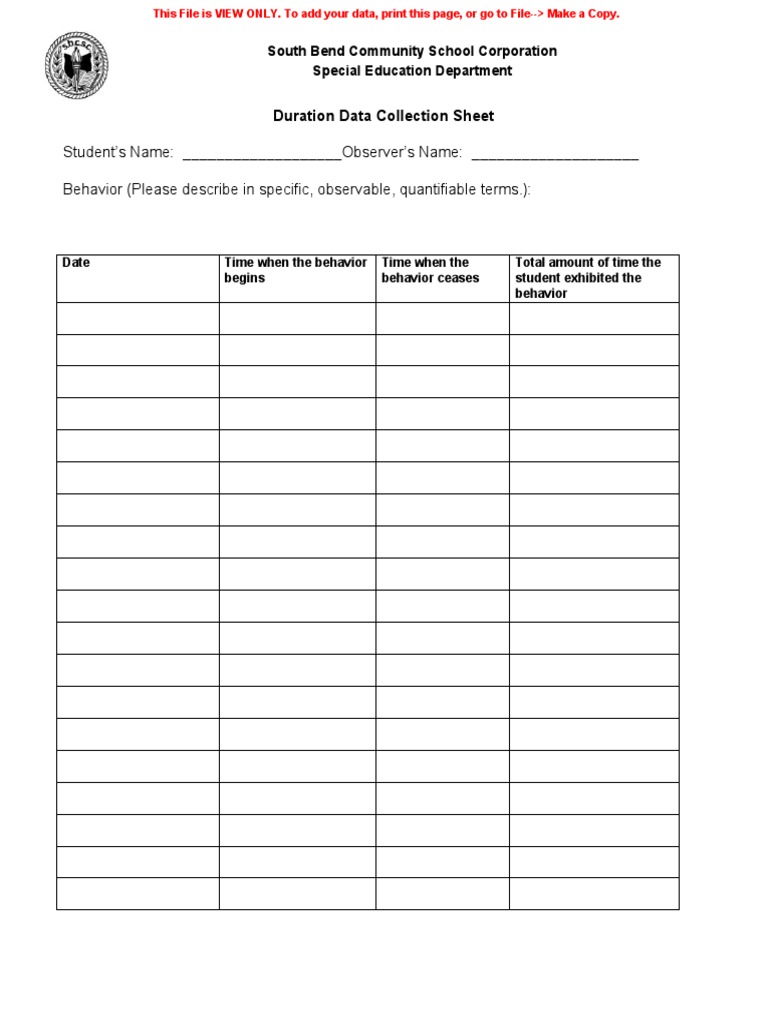 Duration Data Collection Sheet | PDF