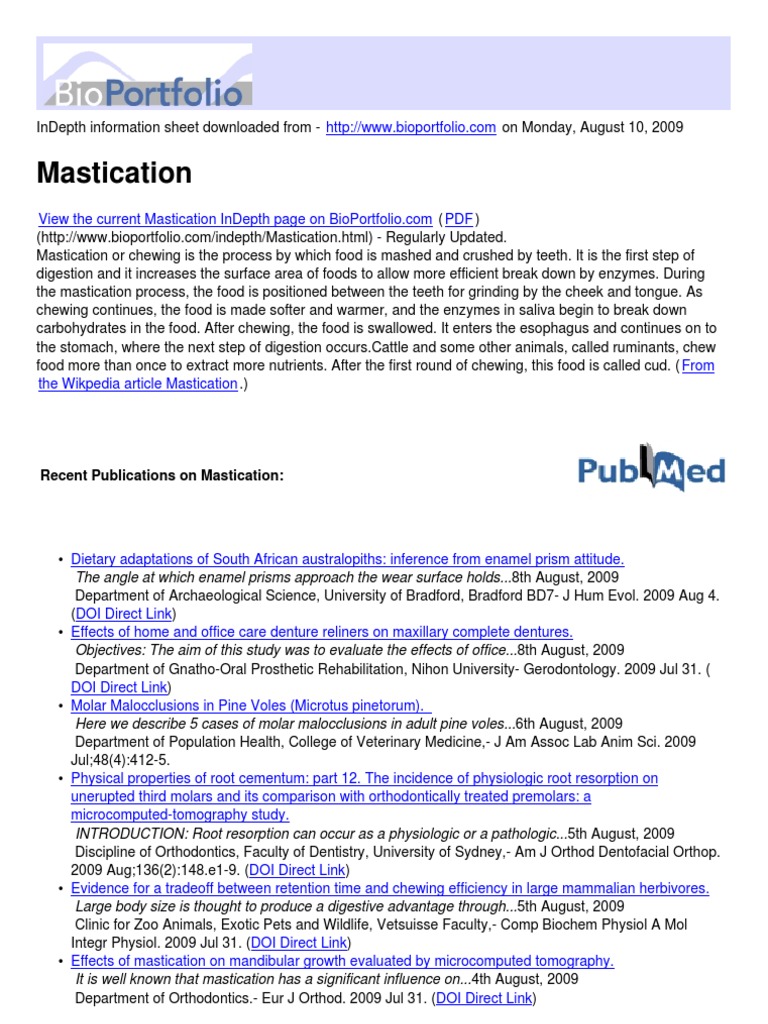 Mastication | PDF | Mouth | Animal Anatomy