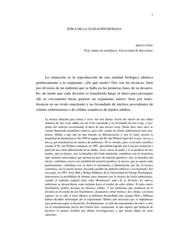 Ética de La Clonación Humana | PDF | Clonación | Célula madre