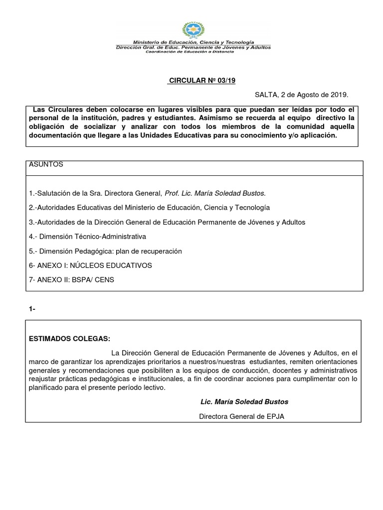 Circular #3 Epja Plan de Recuperacion | PDF | Salón de clases | Evaluación