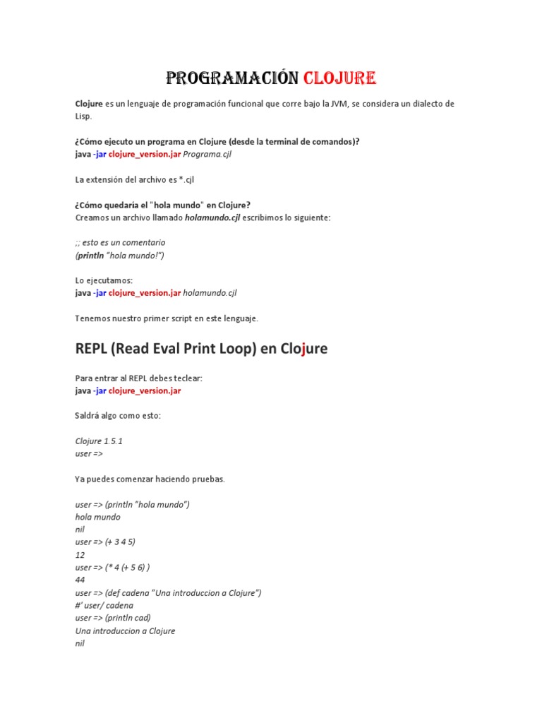 Programación Clojure A | PDF | Clojure | Java (lenguaje de programación)