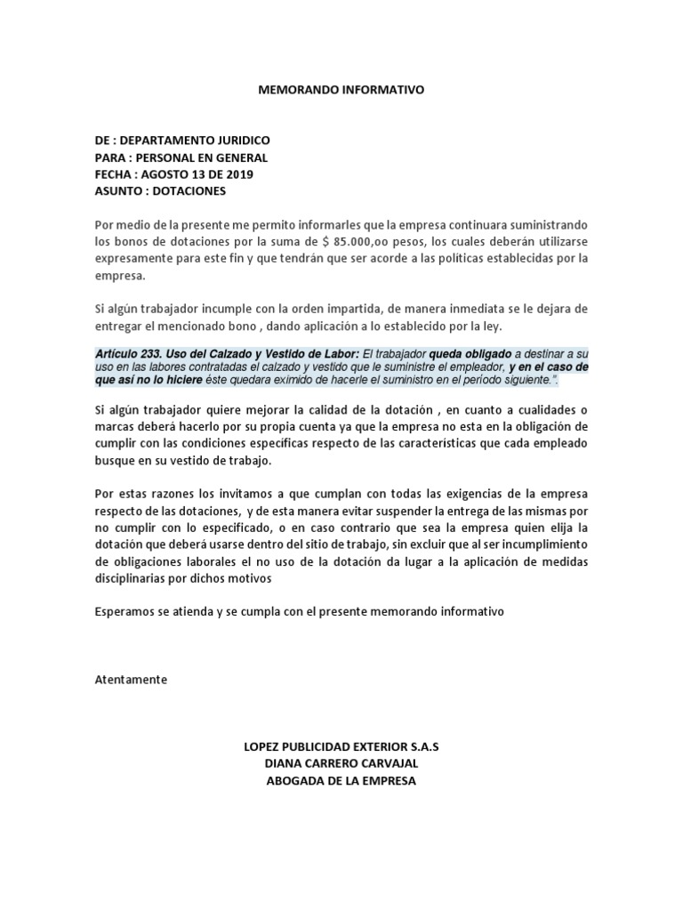 Memorando Informativo Lopez | PDF