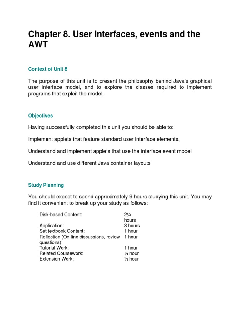 Chapter 8 - User Interfaces, Events and The AWT | PDF | Graphical User Interfaces | Class ...